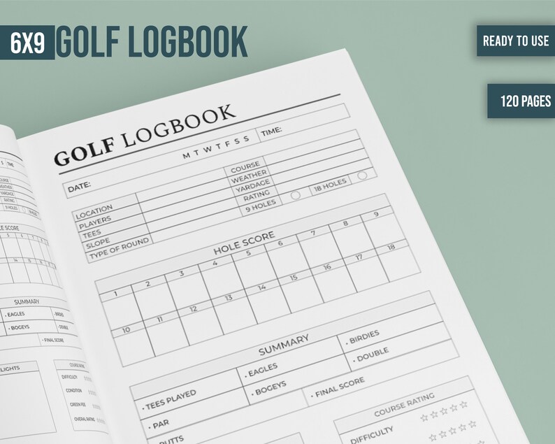 Golf Log Book KDP Interior Template 6x9 Inches 120 Page Ready to Upload ...