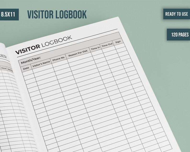 Visitor Logbook 8.5x11 Inches 120 Pages KDP Interiors Template Low ...