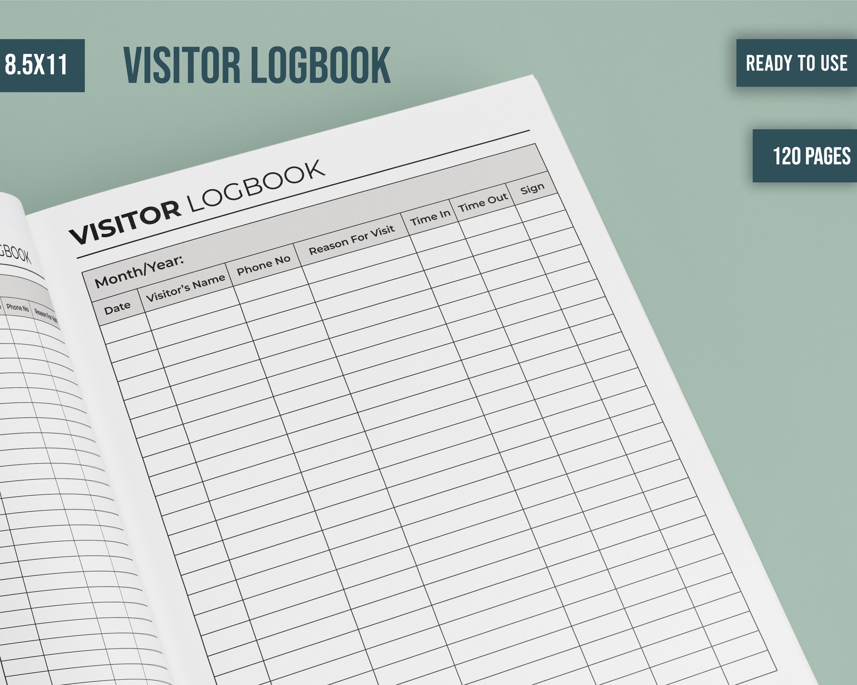 Visitor Logbook 8.5x11 Inches 120 Pages KDP Interiors Template Low ...