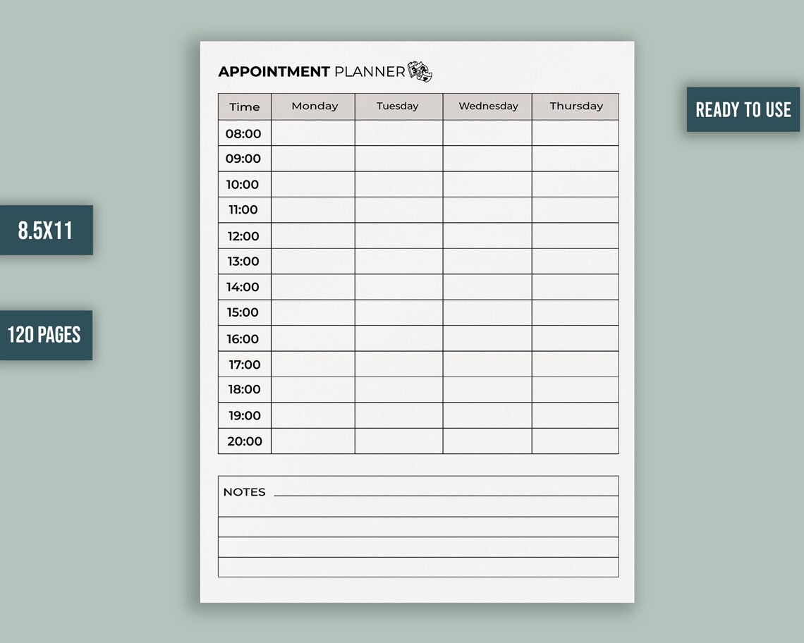 Appointment Planner Printable Template Ready to Upload PDF Commercial ...
