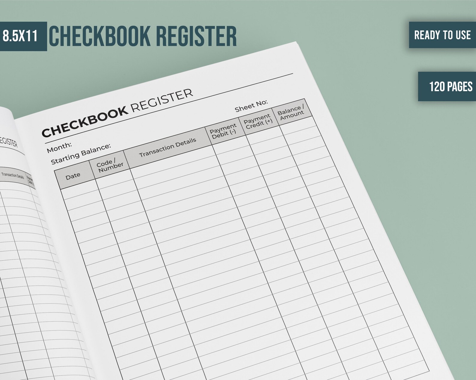 Checkbook Register Transaction Register 8.5X11 Inches 120 Pages Ready ...