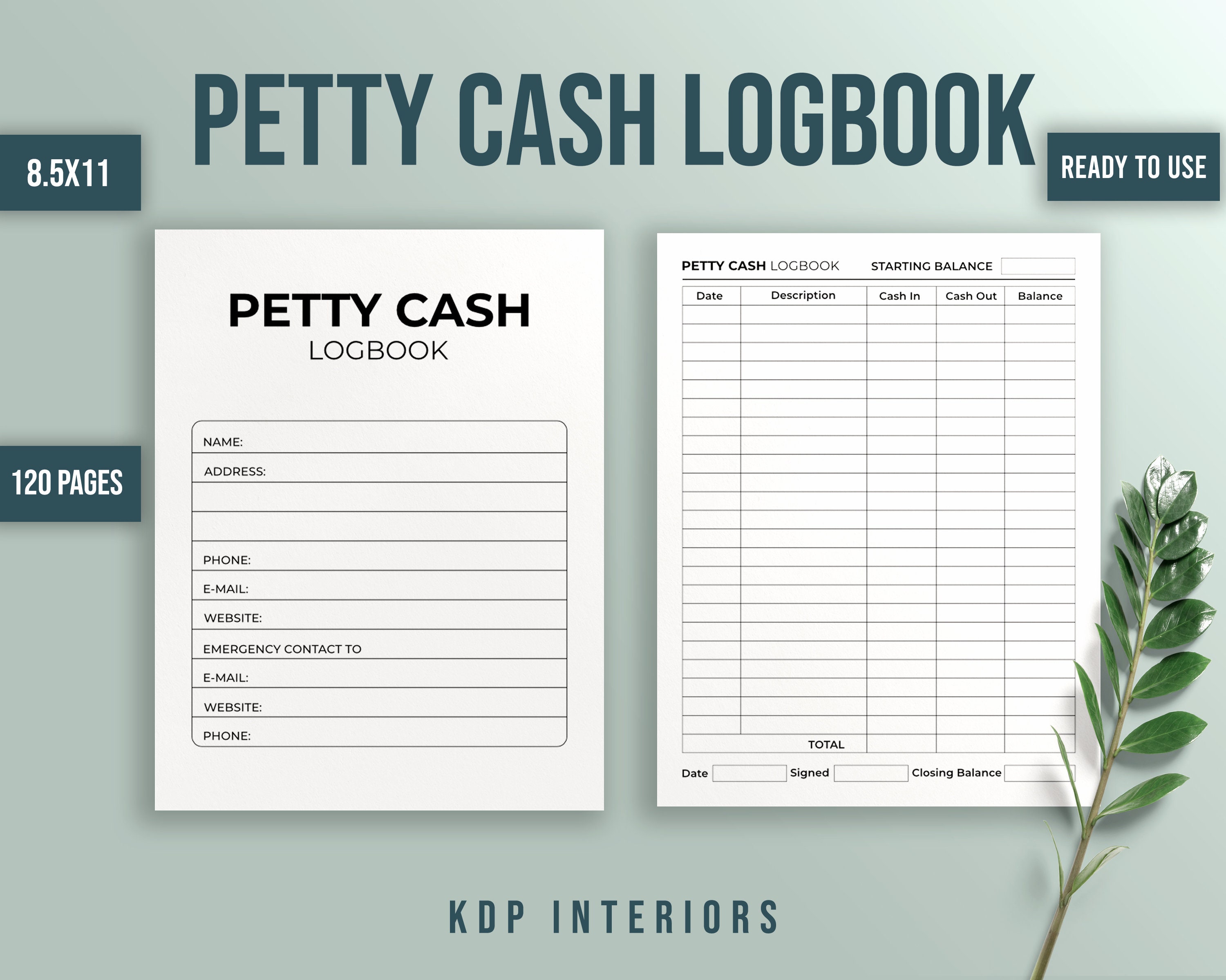 Petty Cash Log 8.5X11 Inches Ready to Upload PDF Commercial Use KDP ...