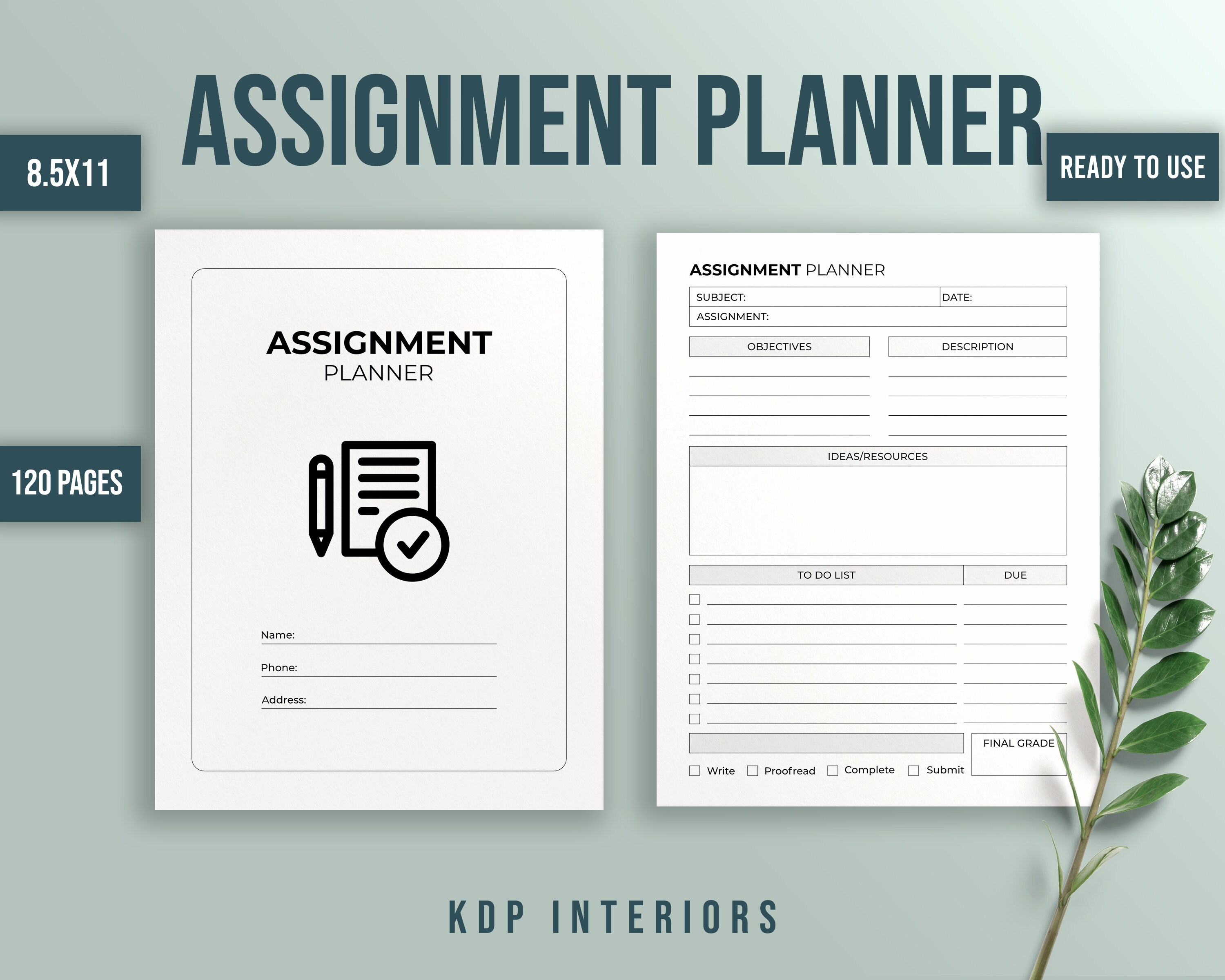 Assignment Planner 8.5x11 Inches KDP Interior Commercial Use Ready to ...