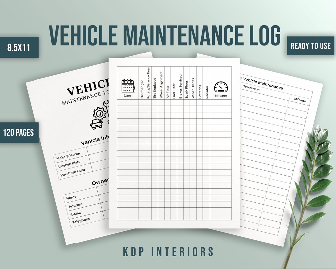 Vehicle Maintenance Logbook KDP 120 Pages 8.5x11 Ready to Upload KDP ...