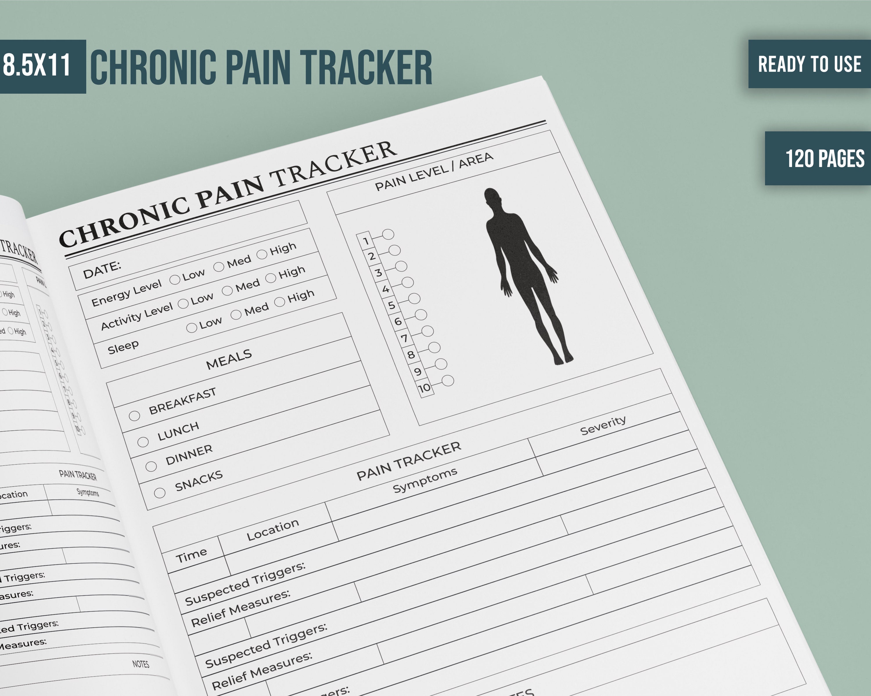 Chronic Pain Tracker 8.5x11 Inches KDP Interior Template Low Content ...