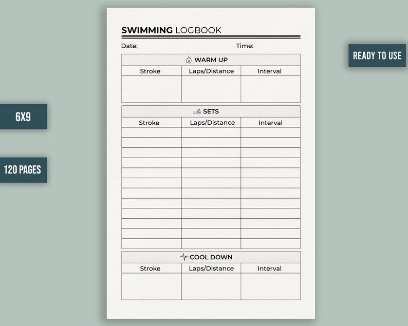 Swimming Log Book KDP Interior Commercial Use Ready to Upload - Etsy
