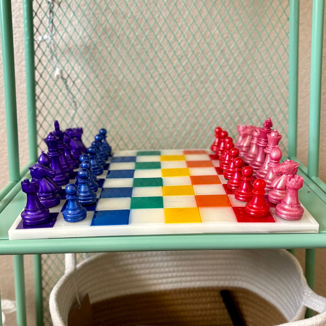 Rainbow Resin Chess Board and Chess Pieces - Etsy