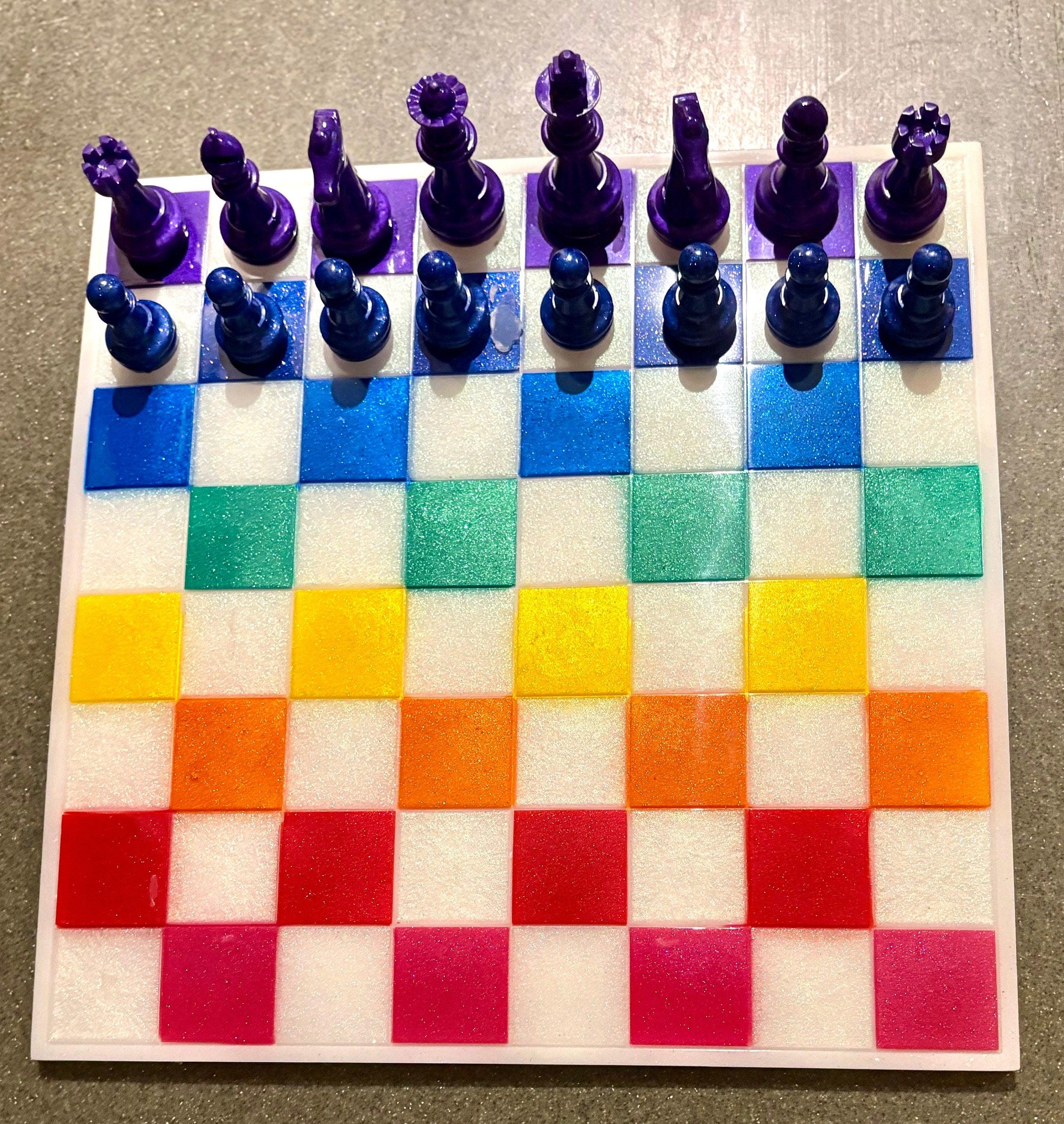 Rainbow Resin Chess Board and Chess Pieces - Etsy