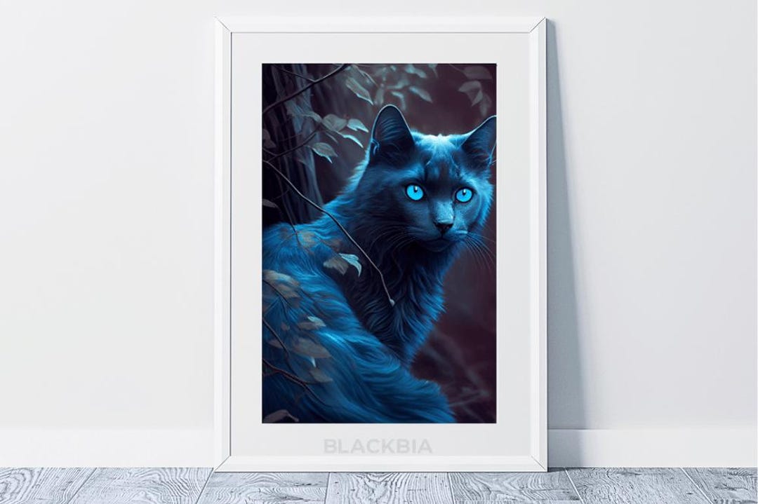 Blue Cat With Blue Eyes I Wild Blue Cat Poster I Blue Cat in Woods I ...