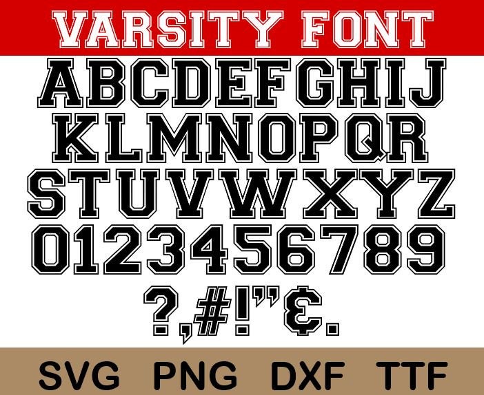 Varsity Font SVG Alphabet, Sports Font, School Font, Svg Png Dxf TTF ...