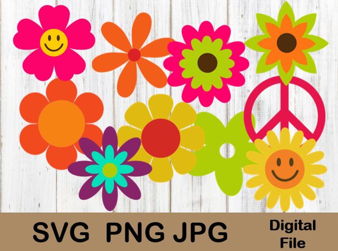 Hippie Layered Flower Bundle, Retro 60s, 70s, 80s, Cricut Silhouette ...