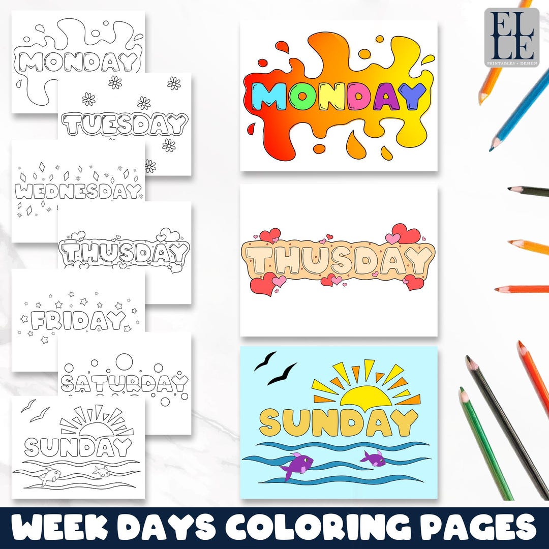 7 Printable Days of the Week, School Weekdays Coloring Pages for Kids ...