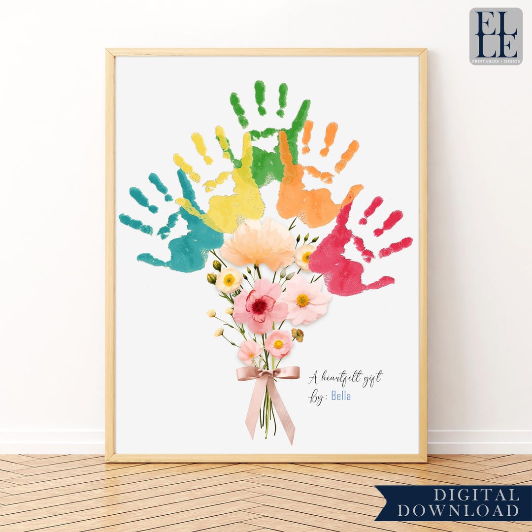 Handprint Flower Bouquet Vday , Custom Handprint Bouquet, Keepsake ...