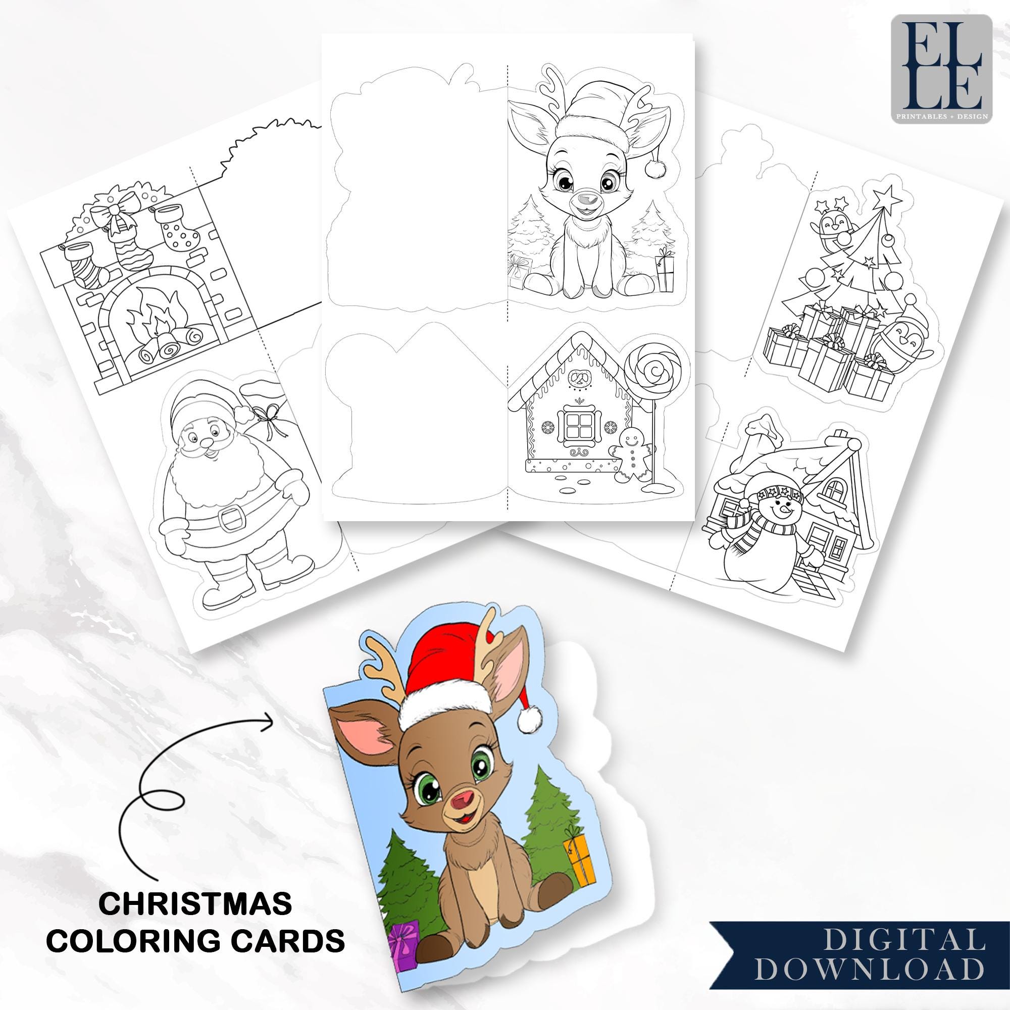 Printable Christmas Cards for Kids, Christmas Coloring Cards, Printable ...
