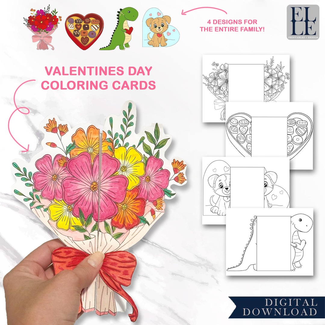 Coloring Printable Valentines Day Cards, Valentines Day Coloring Cards ...