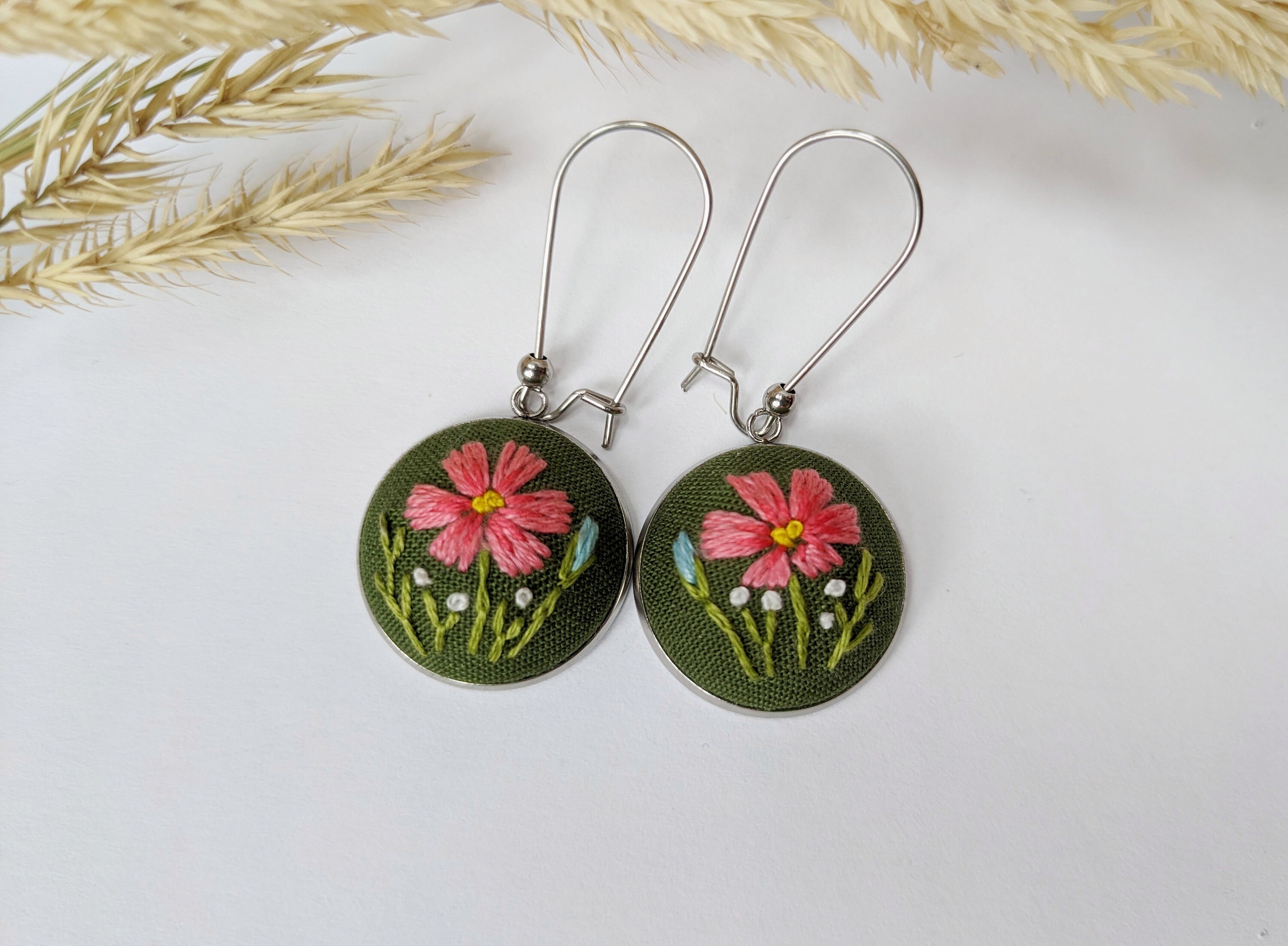 Hand-embroidered Pink Cosmos Embroidery Handmade Floral - Etsy