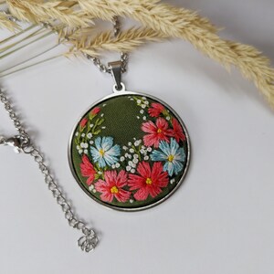 Hand-embroidered, Pink Cosmos, Embroidery, Handmade, Floral Stitched ...