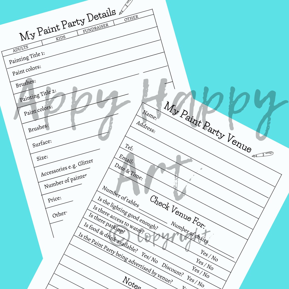 Paint Party Planner Bundle, Instant Digital Download, Checklists ...