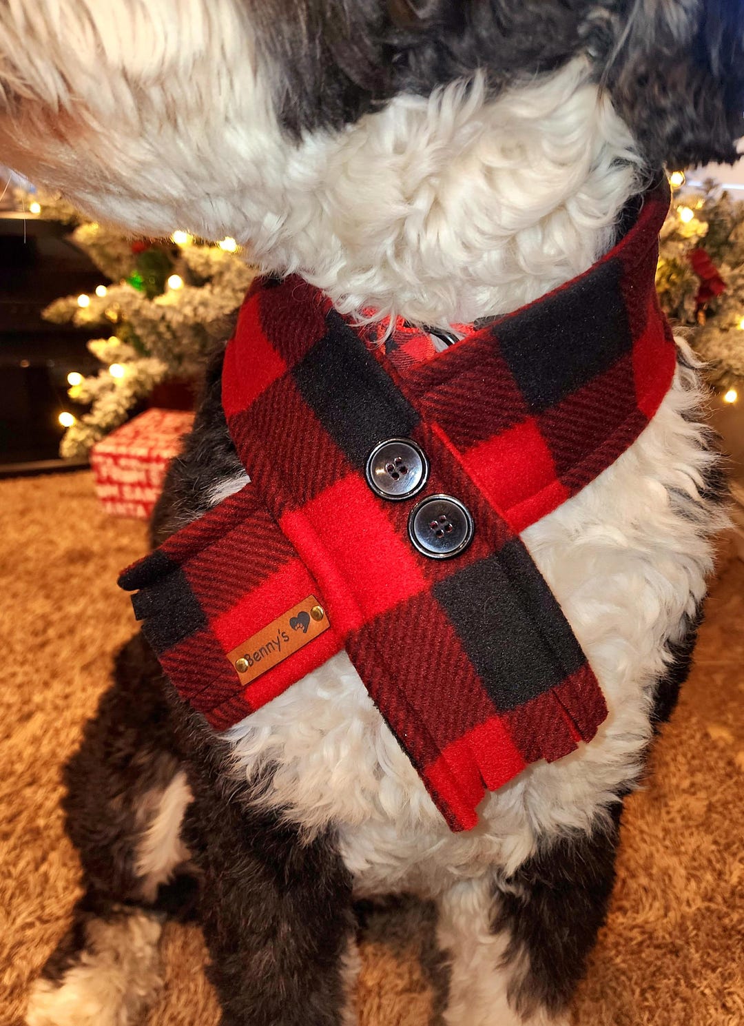 Red Buffalo Check Fleece Dog Scarf: Holiday Puppy Gift - Etsy