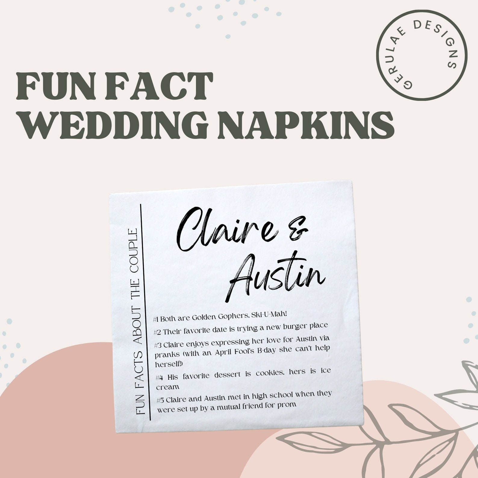 Fun Facts Personalized Wedding Napkins - 100 CT - Cocktail Sized ...
