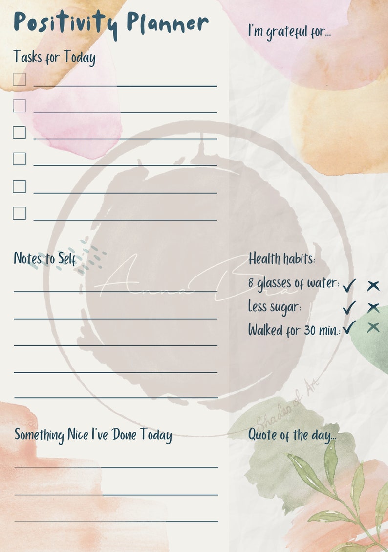 Positivity Planner / Printable and Editable/ 4 Sizes A4, A5, Letter ...