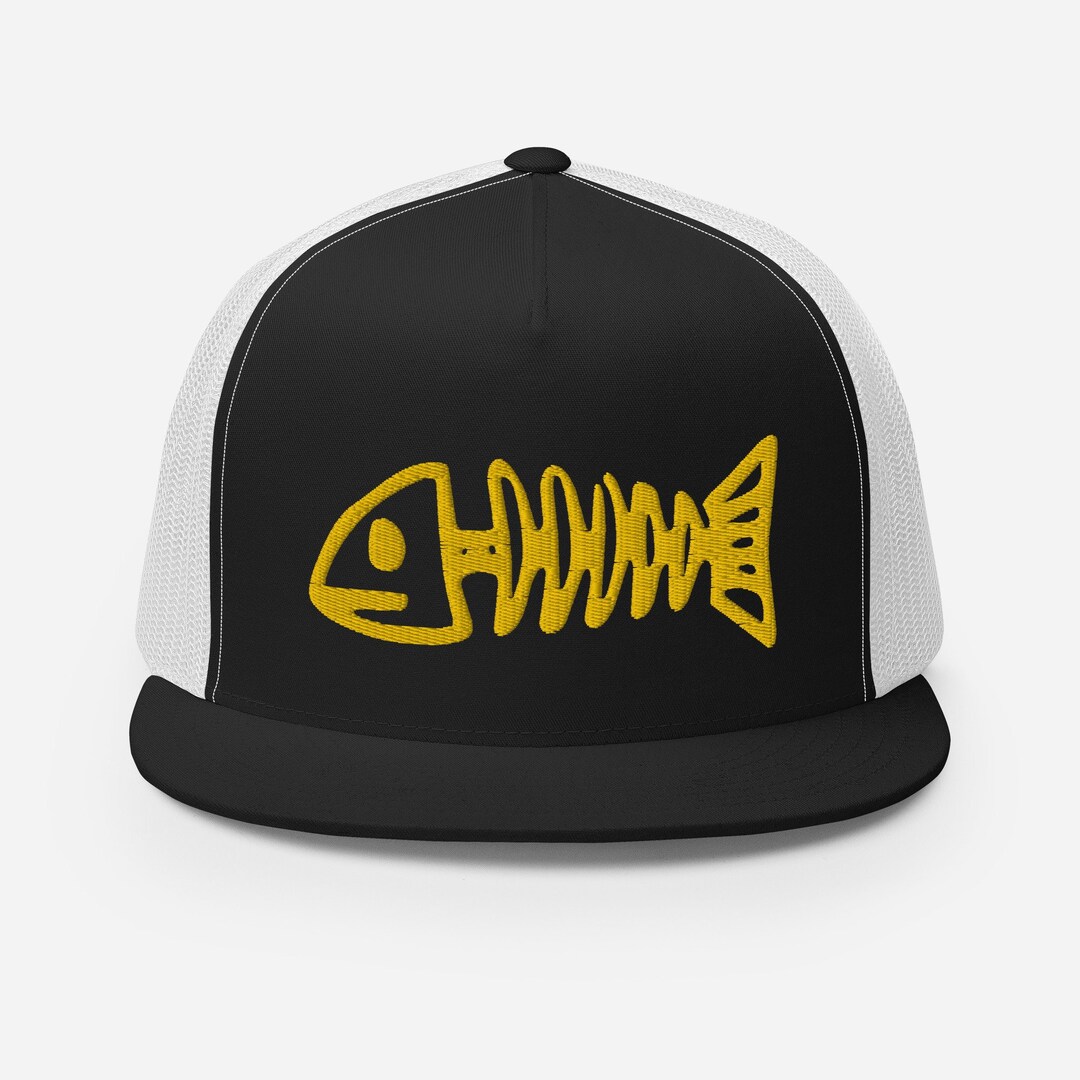 Fishbone Hat Trucker Cap Embroidered Fish Design Snapback - Etsy