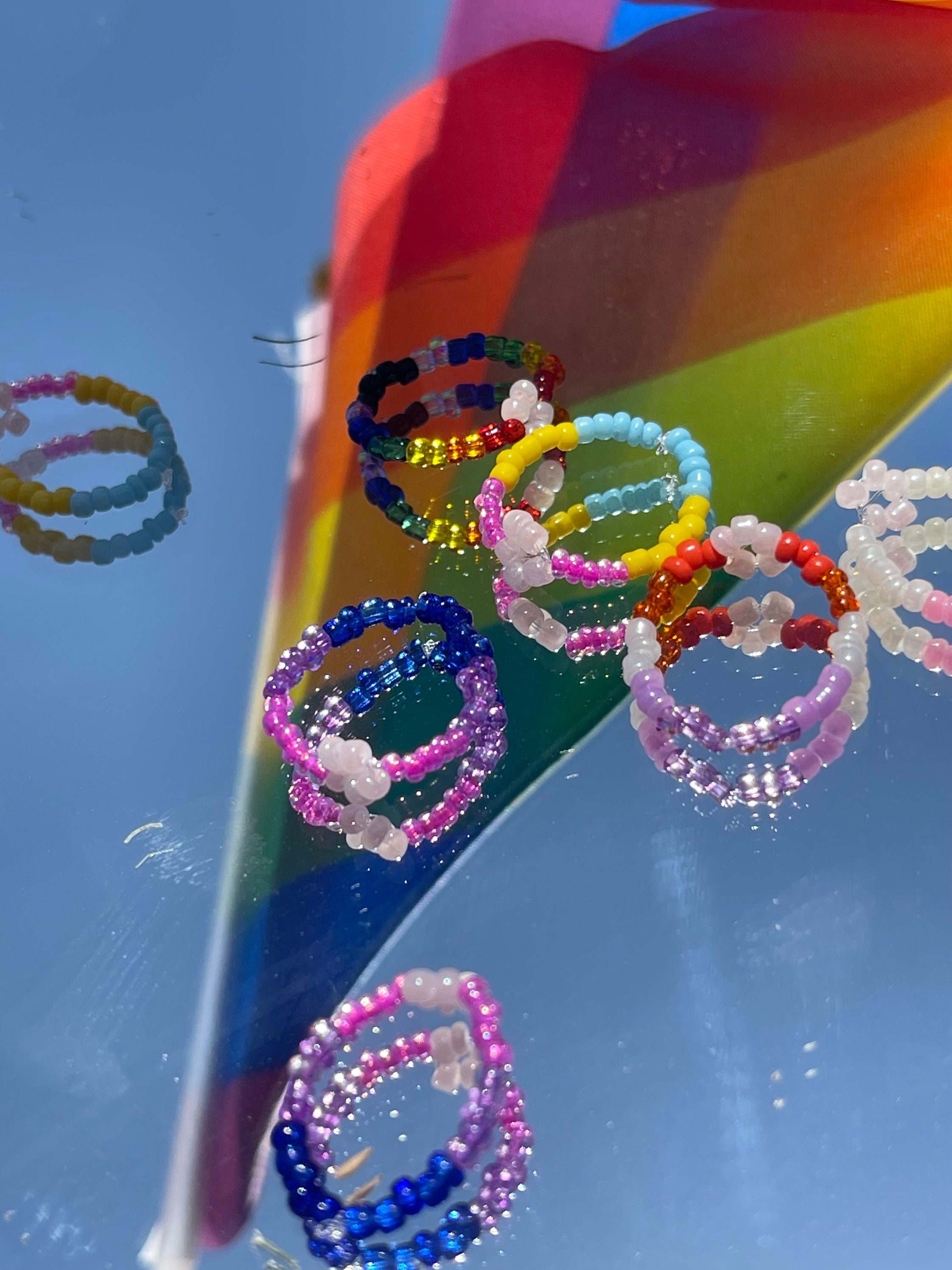 Pride Ring, Bisexual Ring, Bi Inspired Ring, Beaded Flower Rings, LGBTQ+ Ring - Etsy