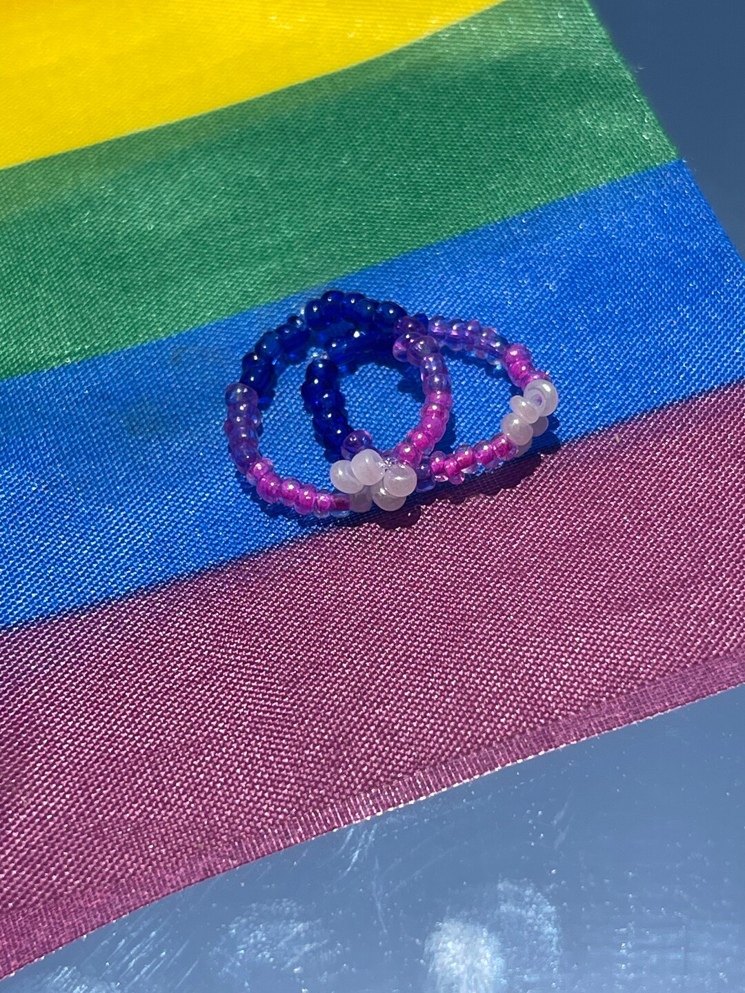 Pride Ring, Bisexual Ring, Bi Inspired Ring, Beaded Flower Rings ...