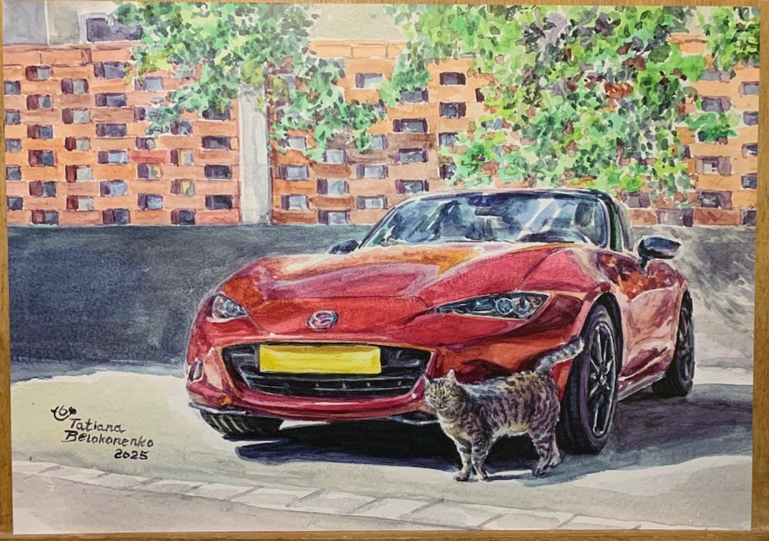 Miata and Cat - Prints From a Watercolor Painting - Etsy