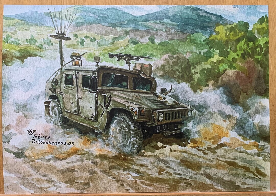 IDF Humvee With a Bull Skull on the Hood - Prints From a Watercolor ...
