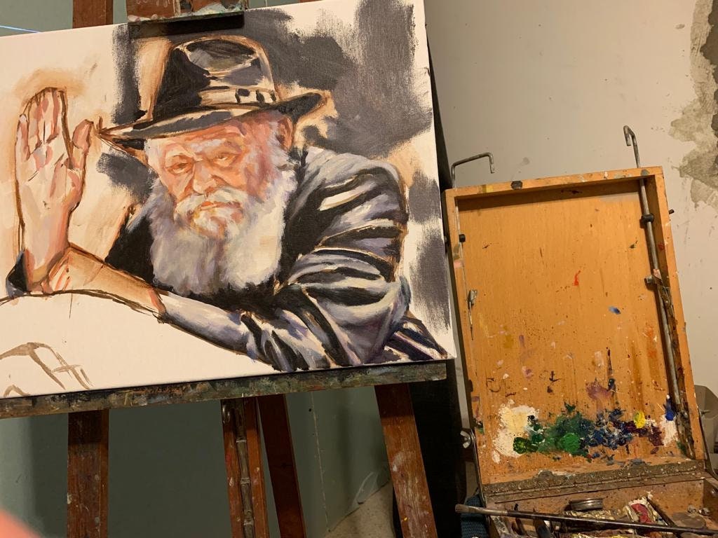 The Rabbi Menachem Mendel Schneerson, the Lubavitcher Rebbe - Oil on ...