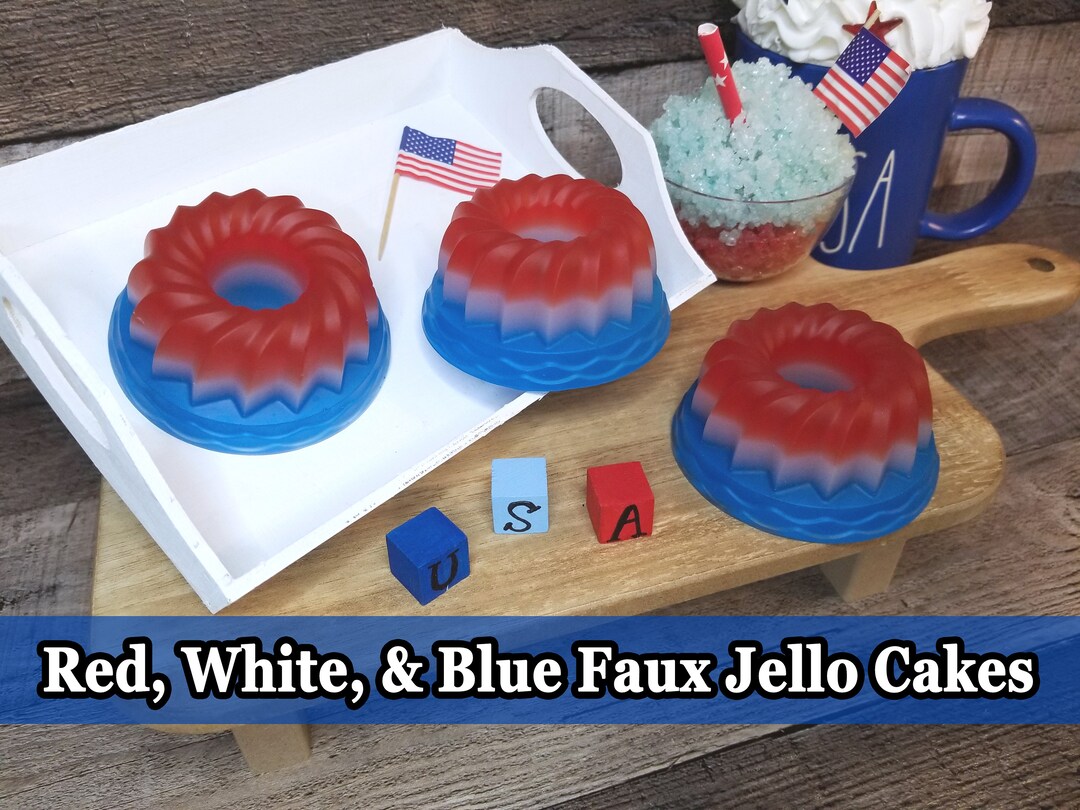 USA Patriotic Faux Jello Cake, Faux Mini Bundt Cake, 4th of July Fake ...