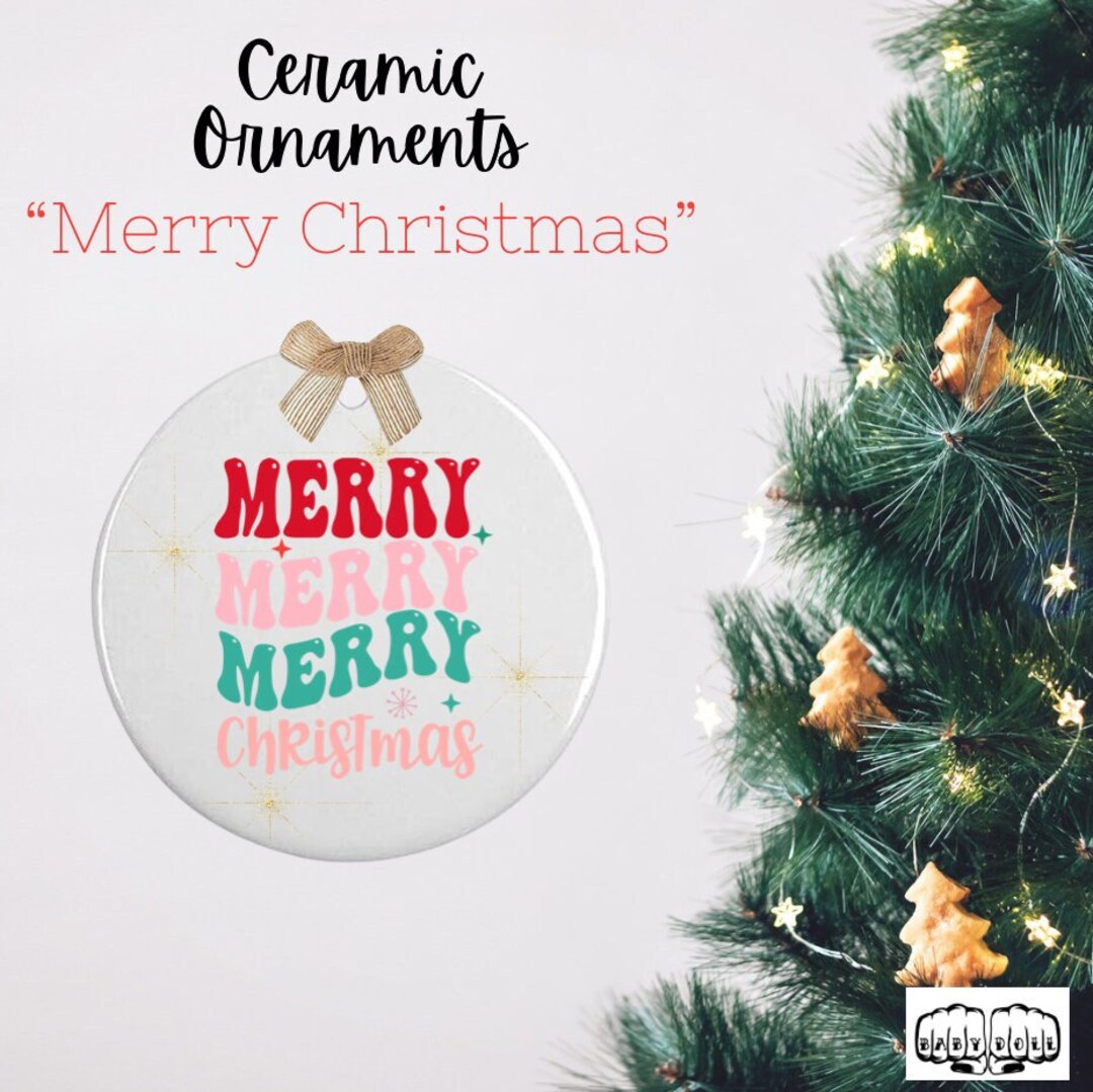 Merry Merry Merry Christmas - Ceramic Photo Ornament 3x3" - Etsy