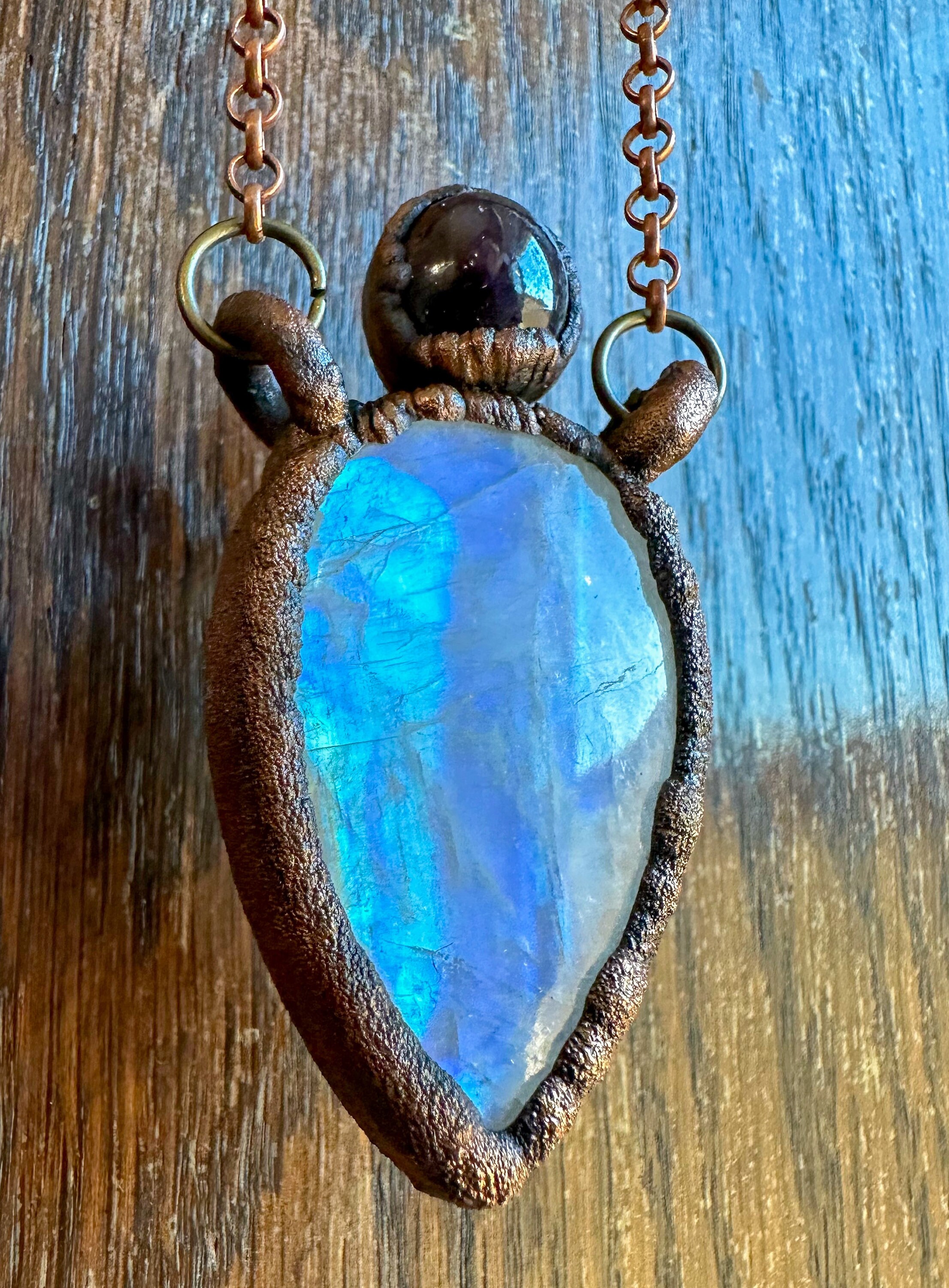 Rainbow Moonstone With Asterism Star Garnet Electroformed - Etsy