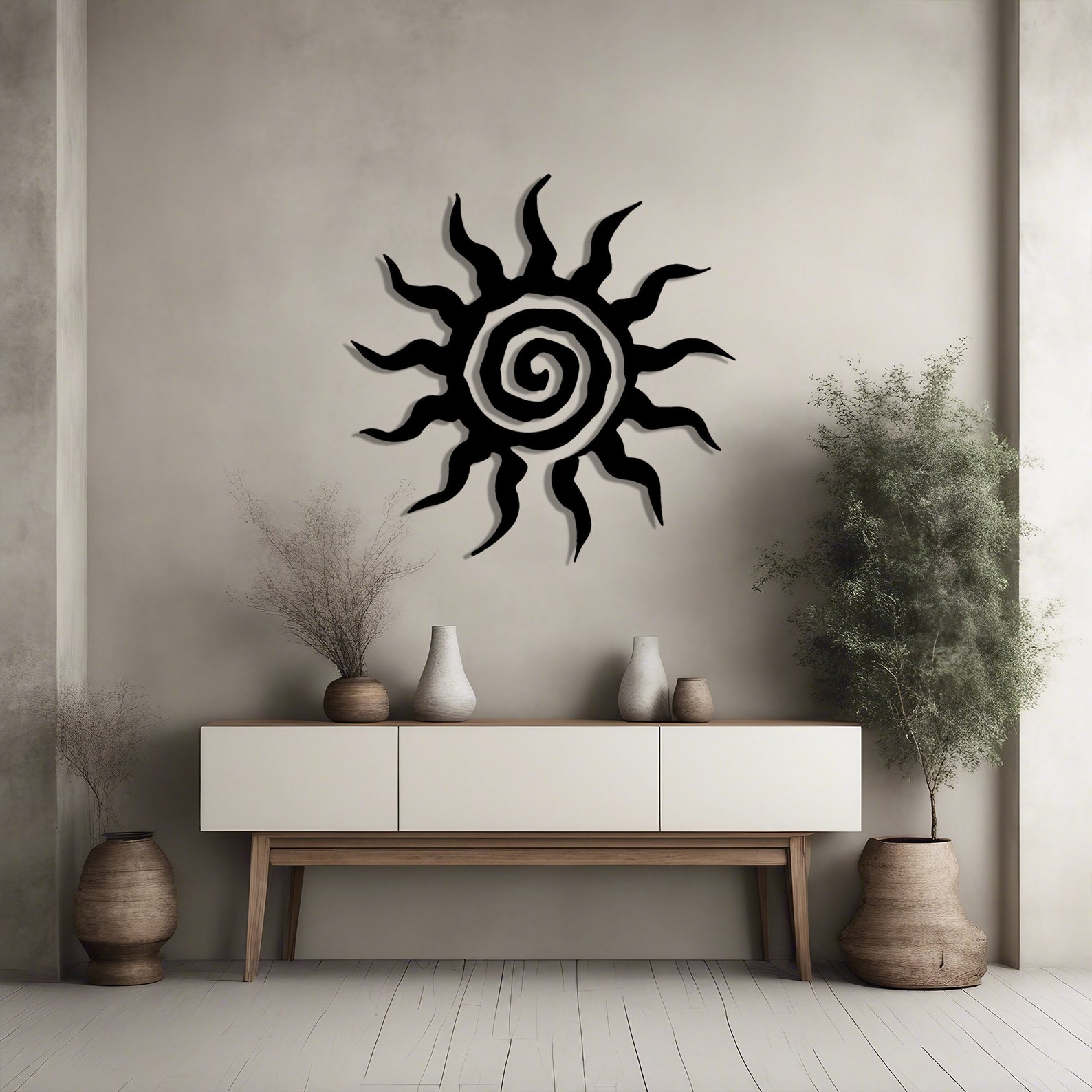 Large Spiral Sun Metal Wall Art, Unique Sunshine Wall Art, Vintage ...