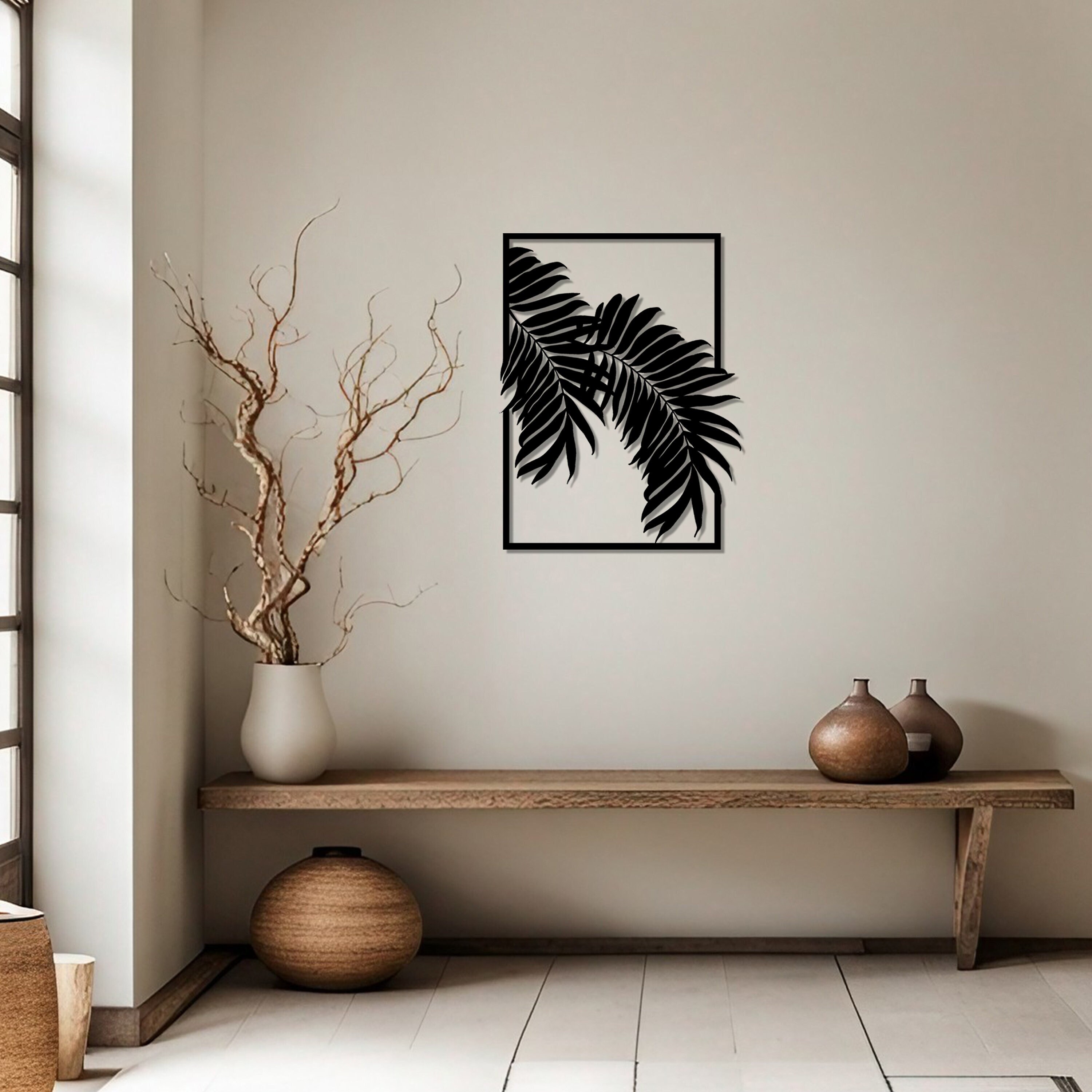 Palm Leaf Metal Wall Art, Botanical Nature Wall Decor, Modern Wall Art ...