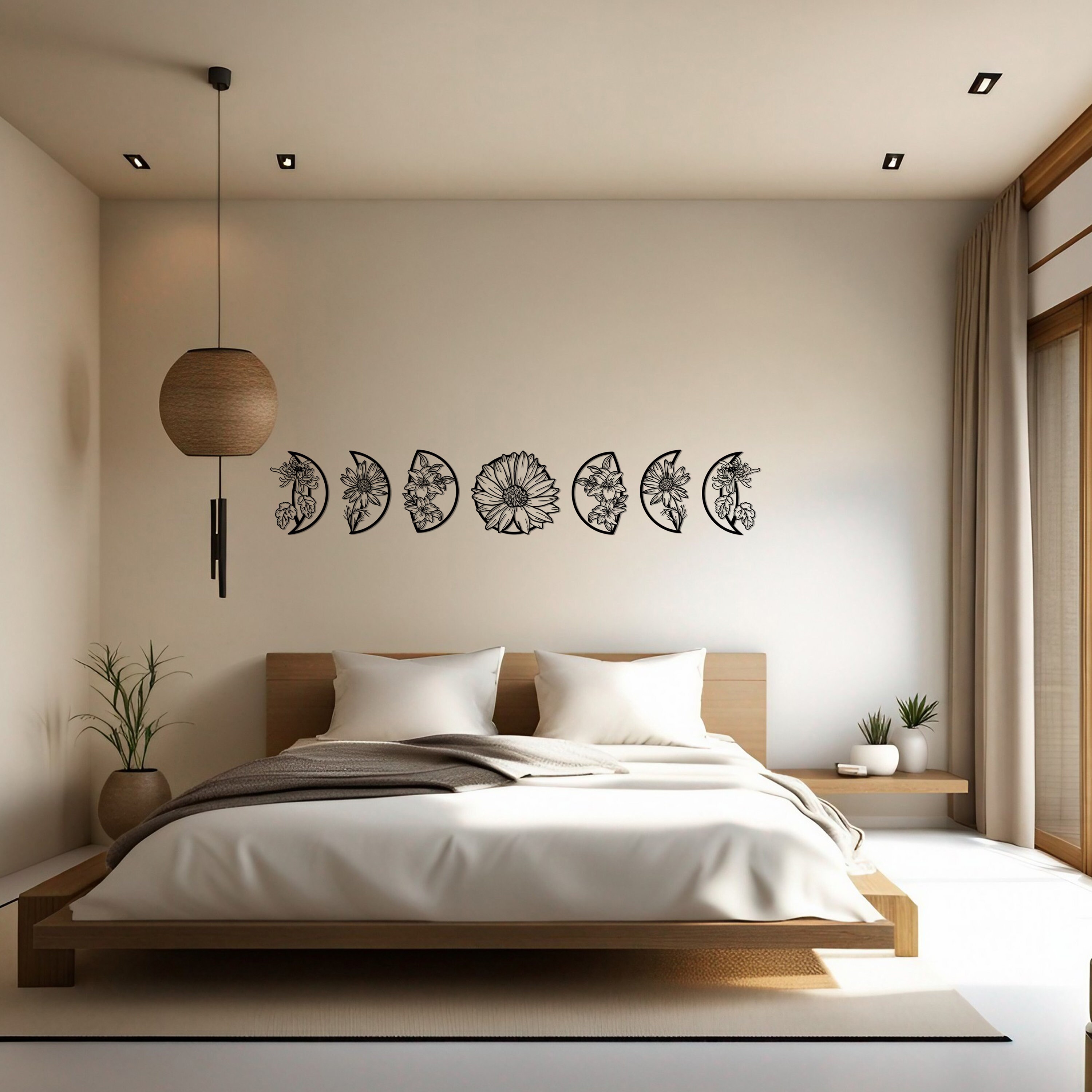 Moon Phases Floral Wall Art Set, Metal Moon Phases Decor, Celestial ...