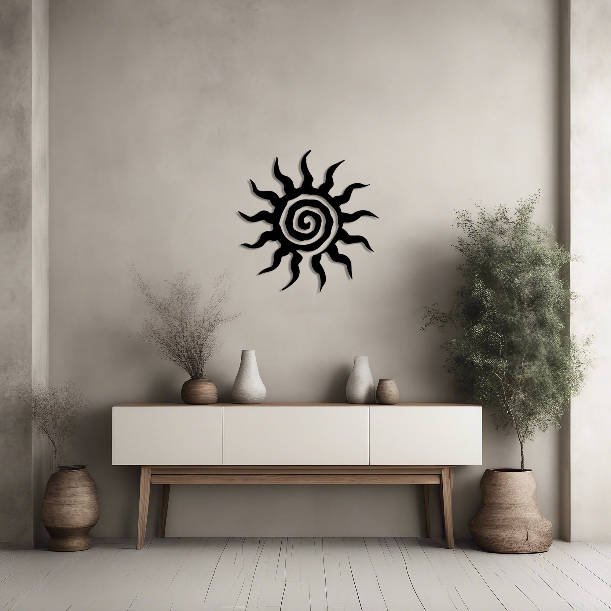Large Spiral Sun Metal Wall Art, Unique Sunshine Wall Art, Vintage ...