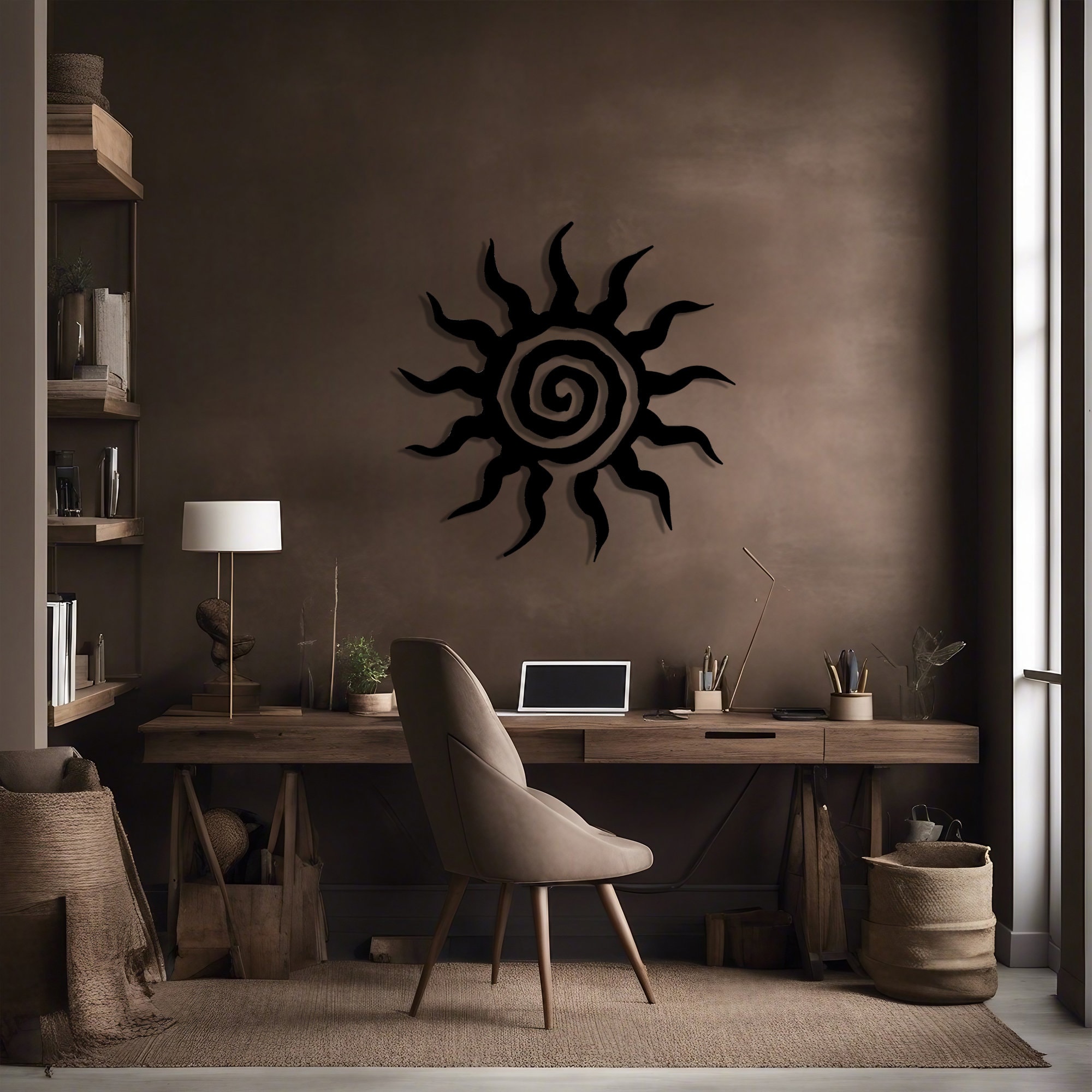 Large Spiral Sun Metal Wall Art, Unique Sunshine Wall Art, Vintage ...