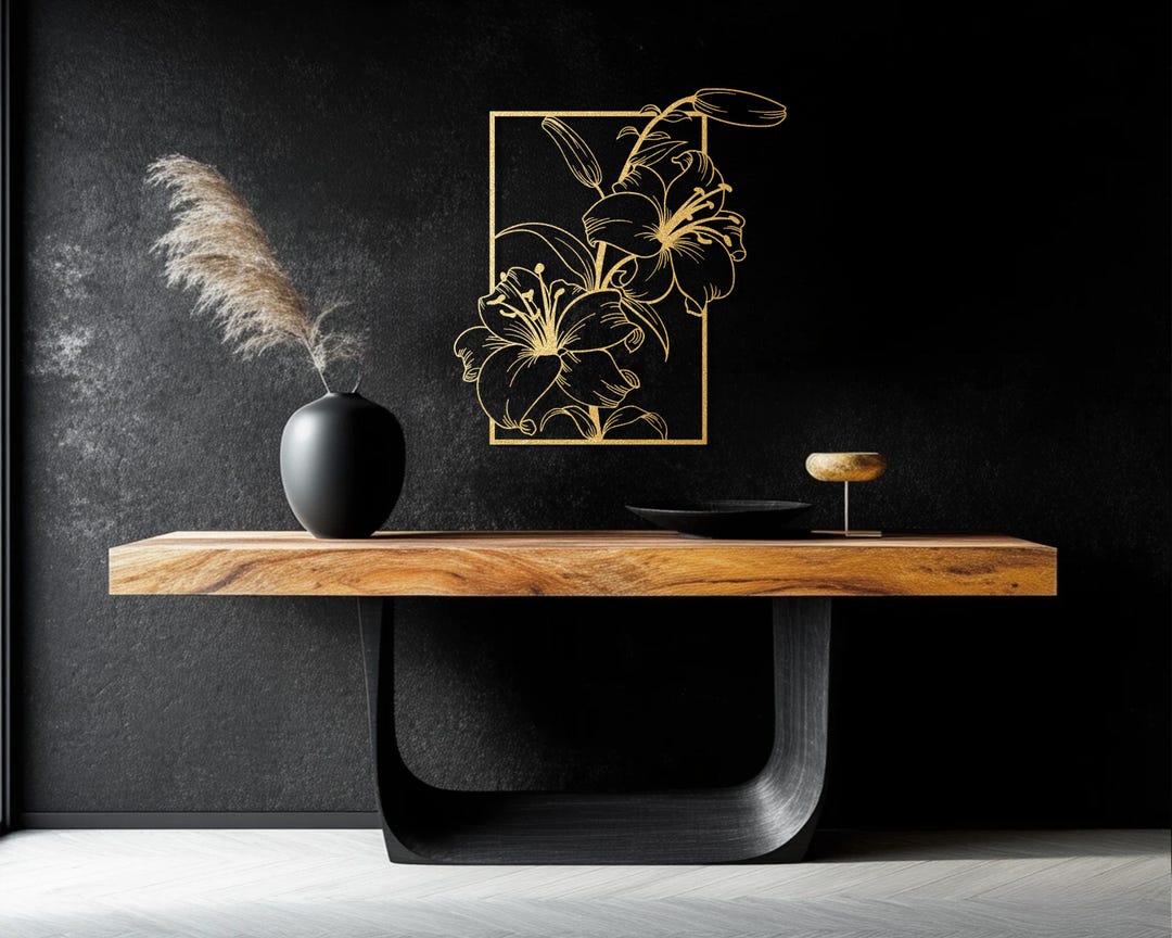 Gold Lily Flower Metal Wall Art, Modern Gold Floral Line Art Metal Wall ...