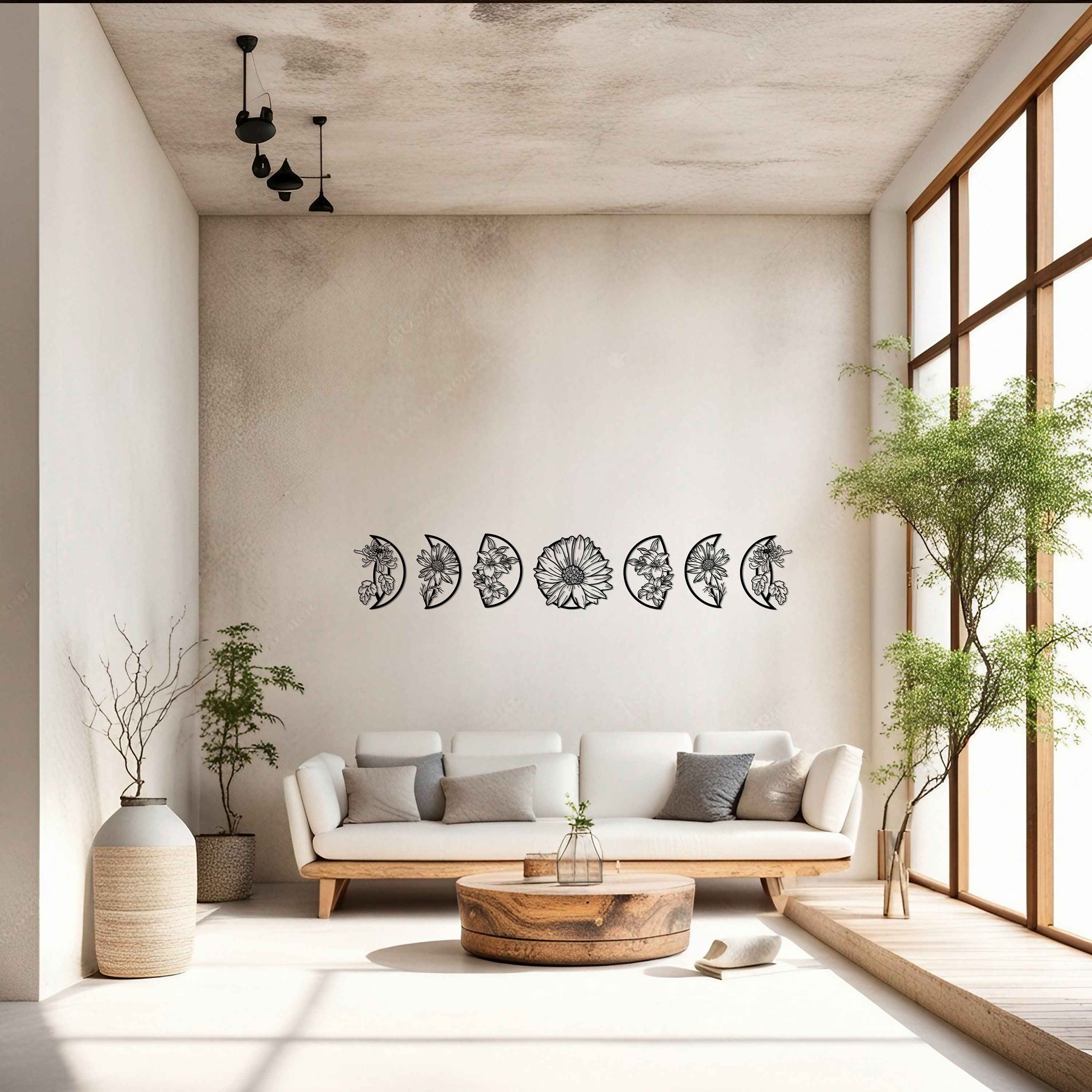 Moon Phases Floral Wall Art Set, Metal Moon Phases Decor, Celestial ...