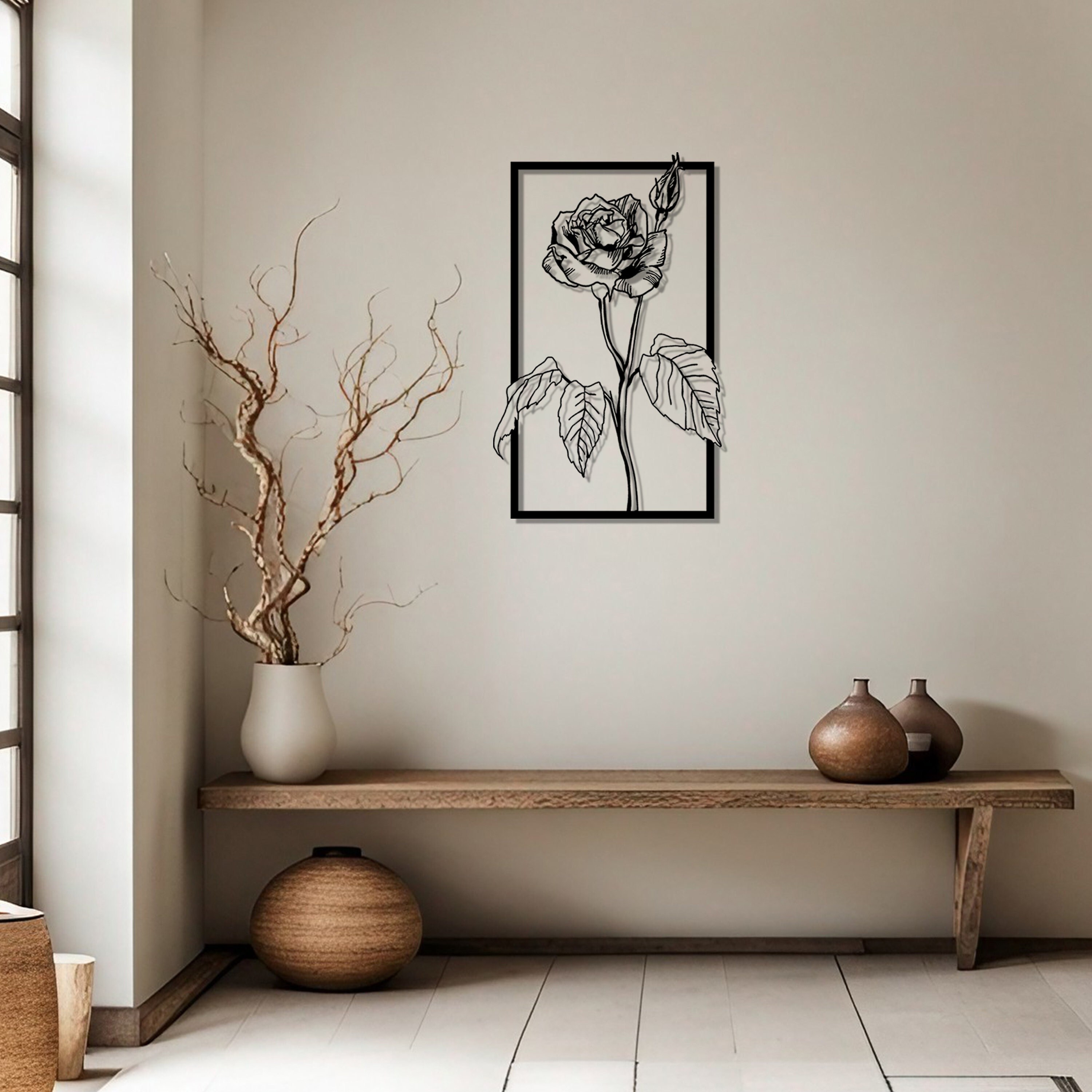 Metal Rose Wall Art, Boho Wall Decor, Unique Wall Art, Living Room Wall ...