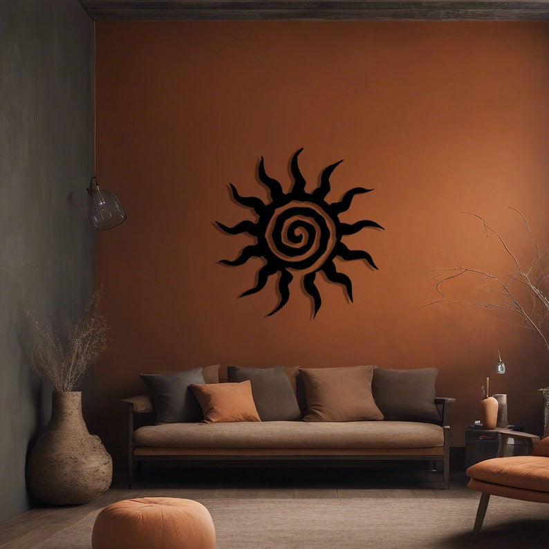 Large Spiral Sun Metal Wall Art, Unique Sunshine Wall Art, Vintage ...