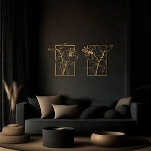 2 Set Gold Flower Large Metal Wall Art, Gold Metal Lilium Wall Decor, 2 ...