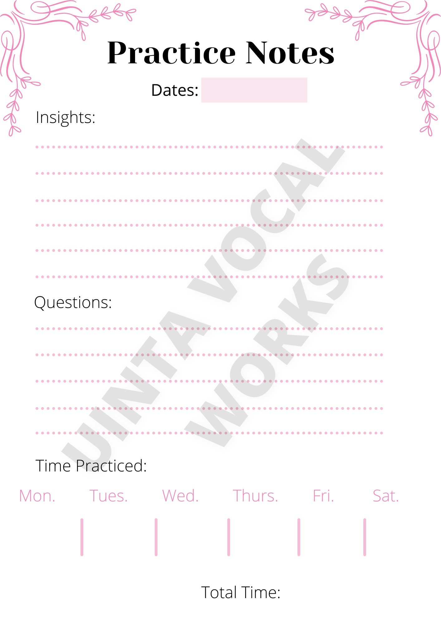 Voice Lessons Practice Journal-pink - Etsy