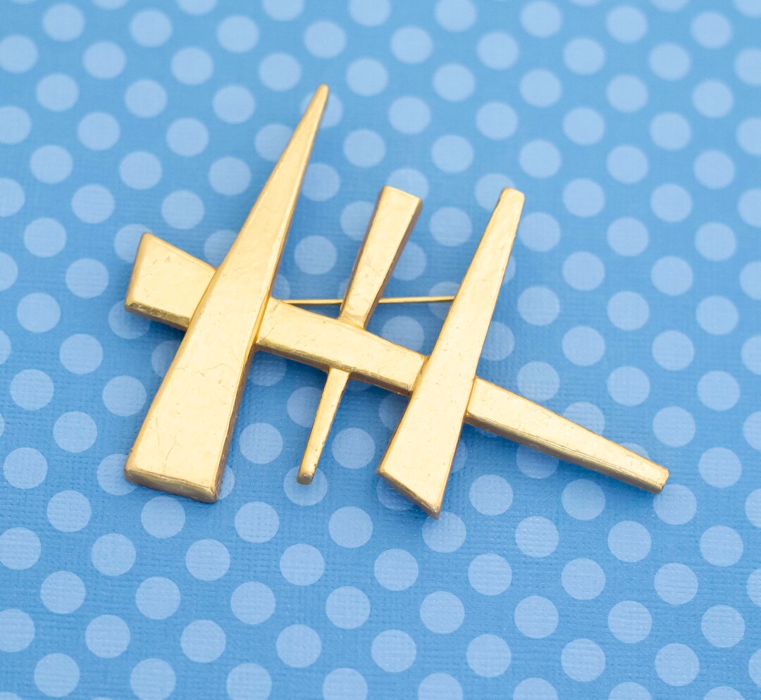 Vintage Geometric Road Sign Gold Tone Brooch - M21 - Etsy
