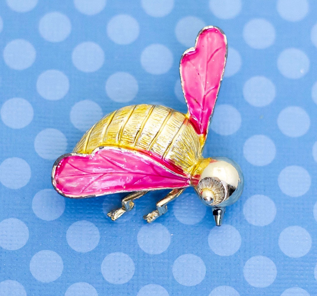 Vintage Pink Firefly Brooch by BJ - M25 - Etsy