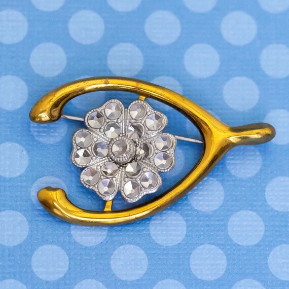 Vintage Slingshot Shape Colorless Rhinestones Floral … - Gem