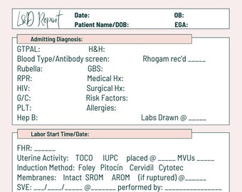 Labor and Delivery Report Sheet/digital Download PDF, RN, Template ...