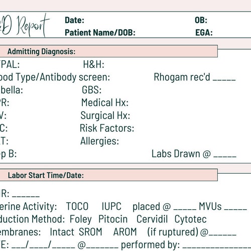 Labor and Delivery Nurse Report Sheet Digital Download PDF - Etsy